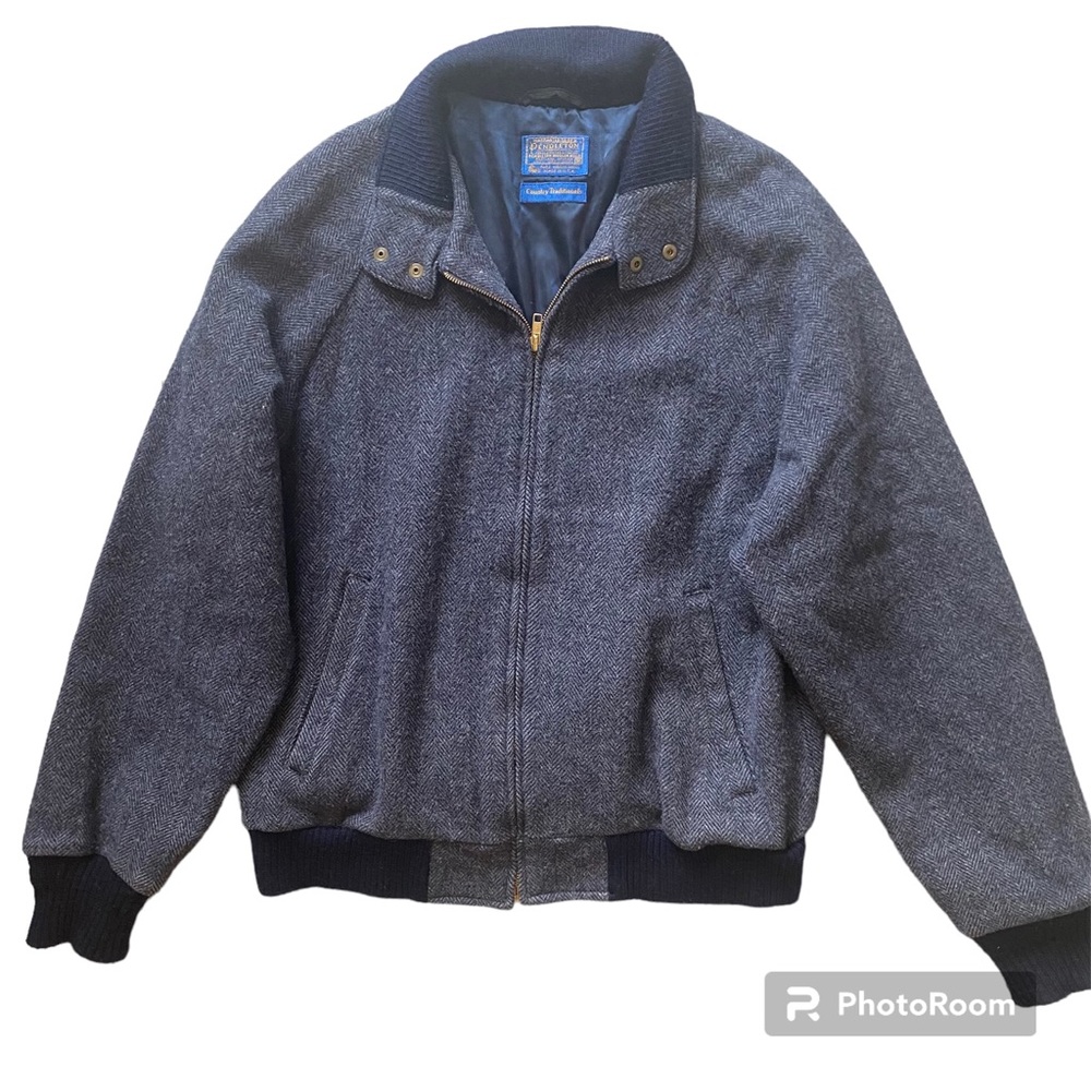 Vintage Pendleton Navy Blue Wool Bomber Jacket Made I… - Gem